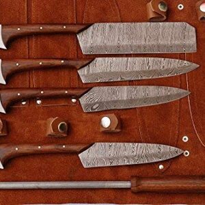 Custom Handmade Damascus Professional kitchen/BBQ knives set