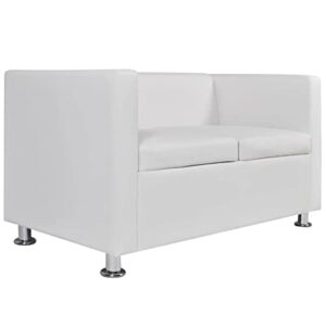 vidaXL Sofa, Love Seat Sofa Couch with 2 Pillows, Loveseat Sofa for Home Living Room Bedroom, Modern Style, Artificial Leather White