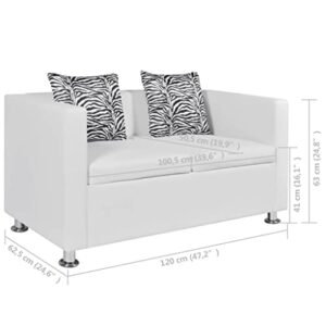 vidaXL Sofa, Love Seat Sofa Couch with 2 Pillows, Loveseat Sofa for Home Living Room Bedroom, Modern Style, Artificial Leather White