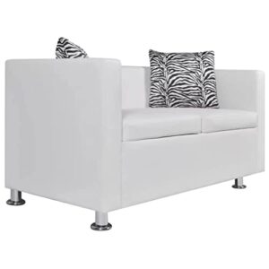 vidaXL Sofa, Love Seat Sofa Couch with 2 Pillows, Loveseat Sofa for Home Living Room Bedroom, Modern Style, Artificial Leather White