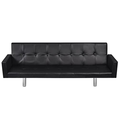 vidaXL Sofa Bed, Convertible Sleeper Sectional Sofa Bed with Armrests, Adjustable Couch for Living Room, Modern Style, Black Artificial Leather