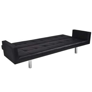 vidaXL Sofa Bed, Convertible Sleeper Sectional Sofa Bed with Armrests, Adjustable Couch for Living Room, Modern Style, Black Artificial Leather