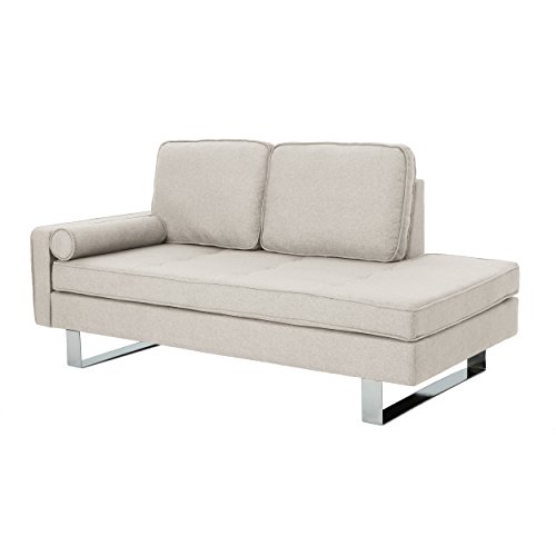 Christopher Knight Home Phelps Modern Fabric Chaise Loveseat, Beige, Silver