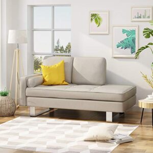 Christopher Knight Home Phelps Modern Fabric Chaise Loveseat, Beige, Silver