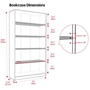 Wood Bookcase 5-Shelf Freestanding Display Wooden Bookshelf for Home Office School (11.6" D*33" W*59.8" H,Cherry)