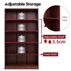 Wood Bookcase 5-Shelf Freestanding Display Wooden Bookshelf for Home Office School (11.6" D*33" W*59.8" H,Cherry)