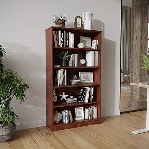 Wood Bookcase 5-Shelf Freestanding Display Wooden Bookshelf for Home Office School (11.6" D*33" W*59.8" H,Cherry)