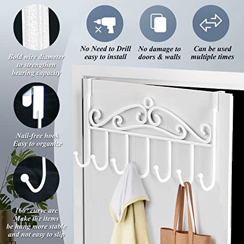 Youdepot Over The Door Hook,Over Door Coat Rack,Over Door Towel Rack,Door Hooks,Door Hanger Hook of Bathroom,Clothes,Belt, Hat,Behind Back of Bathroom, Towel Hanger 7 Hooks,White.