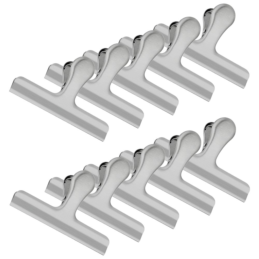 Winloop 10 PCS 4.72" Wide Big Size Heavy Duty Stainless Steel Chip Bag Clips,Food Clips For Air Tight Seal Grips Food Sealing Clamp Coffee Snack Bag Clip,Photo Paper Clamp,Home Kitchen Office(Large)