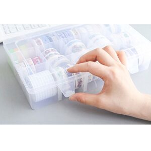 HomDSim 2 Pack 15 Large Grids Clear Plastic Organizer Storage Box for Washi Tape,Adjustable Compartments with Dividers,Container Holder for Ribbon,Sewing,Thread,Masking Tape,DIY Sticker Roll Tape