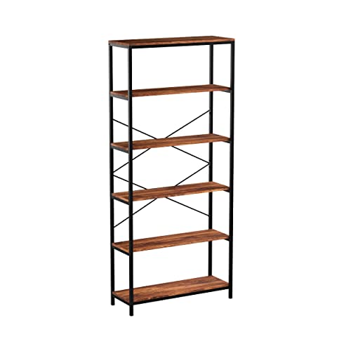 Kemanner 5-Tier Industrial Style Bookcase, Vintage Free Standing Bookshelf, Rustic Wood Bookcases Furniture (Brown.)