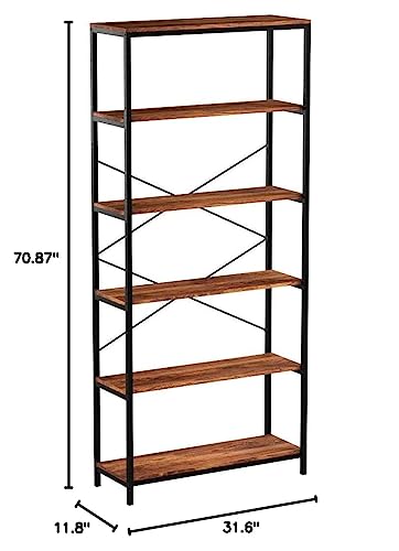 Kemanner 5-Tier Industrial Style Bookcase, Vintage Free Standing Bookshelf, Rustic Wood Bookcases Furniture (Brown.)