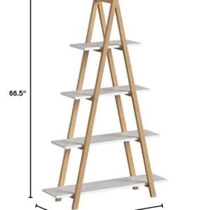 Universal Expert Abacus 4-Tier Ladder Bookcase, Leaning Free Stand Wood Bookshelf Frame Storage Rack, Display Shelf for Home Office, Oak and White