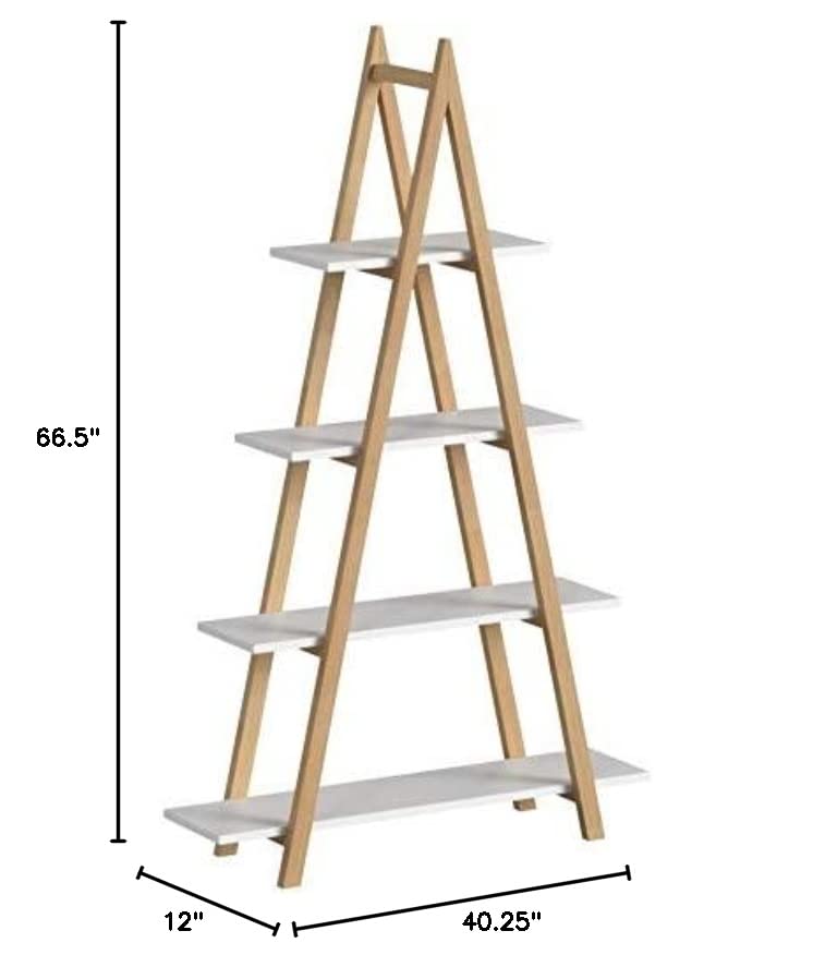 Universal Expert Abacus 4-Tier Ladder Bookcase, Leaning Free Stand Wood Bookshelf Frame Storage Rack, Display Shelf for Home Office, Oak and White