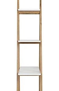 Universal Expert Abacus 4-Tier Ladder Bookcase, Leaning Free Stand Wood Bookshelf Frame Storage Rack, Display Shelf for Home Office, Oak and White