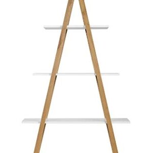 Universal Expert Abacus 4-Tier Ladder Bookcase, Leaning Free Stand Wood Bookshelf Frame Storage Rack, Display Shelf for Home Office, Oak and White