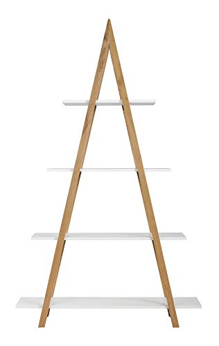 Universal Expert Abacus 4-Tier Ladder Bookcase, Leaning Free Stand Wood Bookshelf Frame Storage Rack, Display Shelf for Home Office, Oak and White