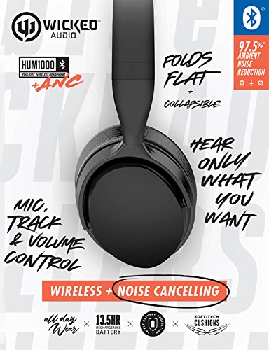 Wicked Audio HUM 1000 Wireless Bluetooth Headphones with Active Noise Cancelling