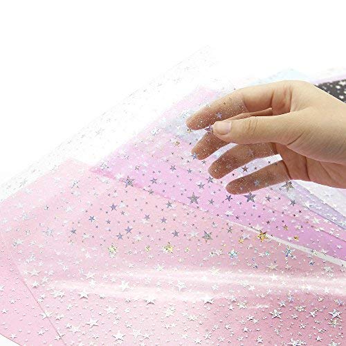 Glitter Synthetic Leather Fabric Laser Star Printed Translucent Sheets 8 pcs 7.7" x 12.9" (20cm x 33cm) DIY Craft Assorted Colours for Hair Bows (Translucent Leather)