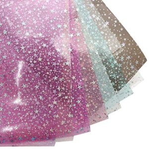 Glitter Synthetic Leather Fabric Laser Star Printed Translucent Sheets 8 pcs 7.7" x 12.9" (20cm x 33cm) DIY Craft Assorted Colours for Hair Bows (Translucent Leather)