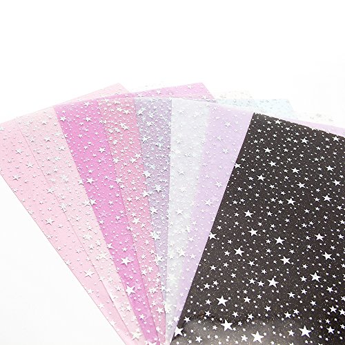 Glitter Synthetic Leather Fabric Laser Star Printed Translucent Sheets 8 pcs 7.7" x 12.9" (20cm x 33cm) DIY Craft Assorted Colours for Hair Bows (Translucent Leather)