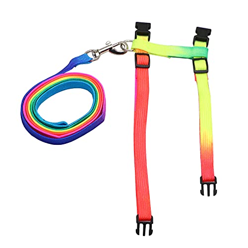 Rabbit Harness Lead Leash Soft Nylon, Adorable Colorful Rainbow Adjustable Harness Collar, Outdoor Walking Buckle Leash