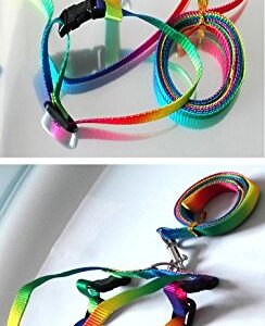 Rabbit Harness Lead Leash Soft Nylon, Adorable Colorful Rainbow Adjustable Harness Collar, Outdoor Walking Buckle Leash