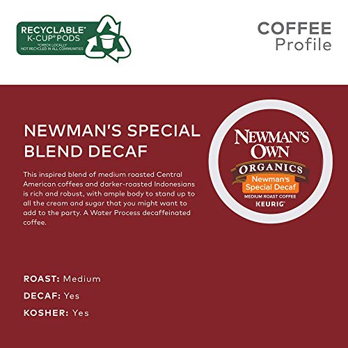 Newman's Own Organics Special Blend Decaf, Single-Serve Keurig K-Cup Pods, Medium Roast Coffee, 24 Count - Pack of 4