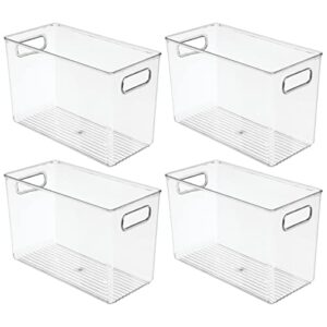 mDesign Plastic Slim Organizing Bin for Kitchen Pantry Cabinet, Fridge or Freezer, Food Organization Storage Bin with Handles, Pantry or Kitchen Storage Organizer Bins, Ligne Collection, 4 Pack, Clear