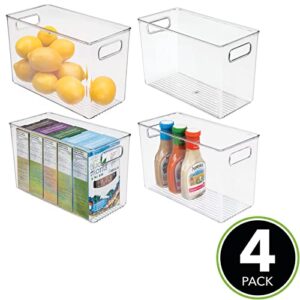 mDesign Plastic Slim Organizing Bin for Kitchen Pantry Cabinet, Fridge or Freezer, Food Organization Storage Bin with Handles, Pantry or Kitchen Storage Organizer Bins, Ligne Collection, 4 Pack, Clear