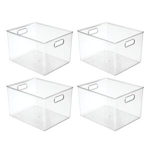 mDesign Plastic Storage Organizer Container Bin for Kitchen Organization in Pantry, Cabinet, Countertop Fridge, Refrigerator, and Freezer - Hold Food, Drink, or Snacks, Ligne Collection, 4 Pack, Clear