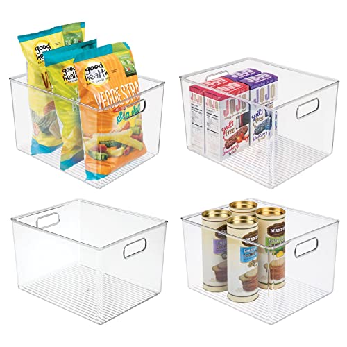 mDesign Plastic Storage Organizer Container Bin for Kitchen Organization in Pantry, Cabinet, Countertop Fridge, Refrigerator, and Freezer - Hold Food, Drink, or Snacks, Ligne Collection, 4 Pack, Clear