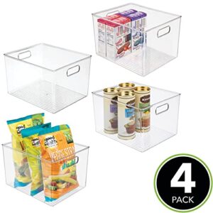 mDesign Plastic Storage Organizer Container Bin for Kitchen Organization in Pantry, Cabinet, Countertop Fridge, Refrigerator, and Freezer - Hold Food, Drink, or Snacks, Ligne Collection, 4 Pack, Clear