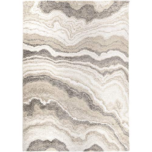 Orian Rugs Super Shag Collection 392524 Cascade Area Rug, 5'3" x 7'6", Ivory