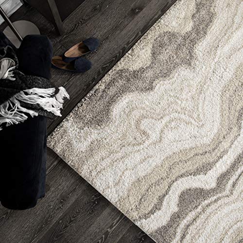 Orian Rugs Super Shag Collection 392524 Cascade Area Rug, 5'3" x 7'6", Ivory