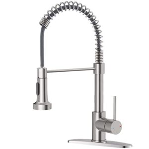 owofan kitchen faucet with pull down sprayer brushed nickel stainless steel single handle pull out spring sink faucets 1 hole or 3 hole dual function for farmhouse camper laundry utility rv wet bar