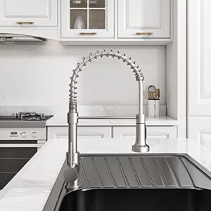 OWOFAN Kitchen Faucet with Pull Down Sprayer Brushed Nickel Stainless Steel Single Handle Pull Out Spring Sink Faucets 1 Hole Or 3 Hole Dual Function for Farmhouse Camper Laundry Utility Rv Wet Bar