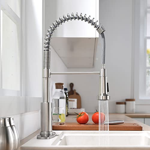 OWOFAN Kitchen Faucet with Pull Down Sprayer Brushed Nickel Stainless Steel Single Handle Pull Out Spring Sink Faucets 1 Hole Or 3 Hole Dual Function for Farmhouse Camper Laundry Utility Rv Wet Bar