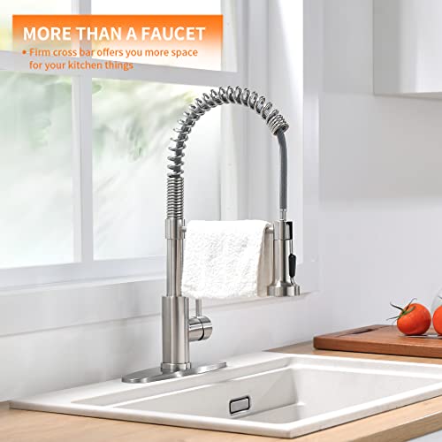 OWOFAN Kitchen Faucet with Pull Down Sprayer Brushed Nickel Stainless Steel Single Handle Pull Out Spring Sink Faucets 1 Hole Or 3 Hole Dual Function for Farmhouse Camper Laundry Utility Rv Wet Bar