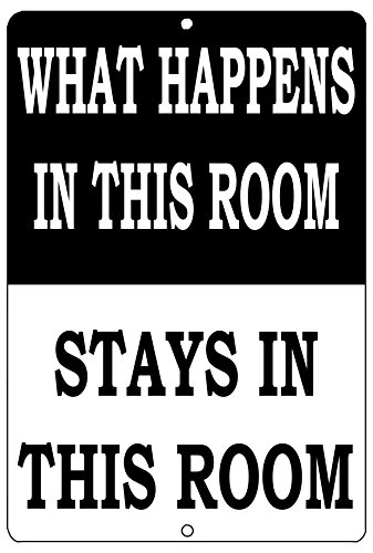 Rogue River Tactical Funny Metal Tin Sign, 12x8 Inch, Wall Décor -Man Cave Bar Home Bedroom Door What Happens in This Room Stays in This Room