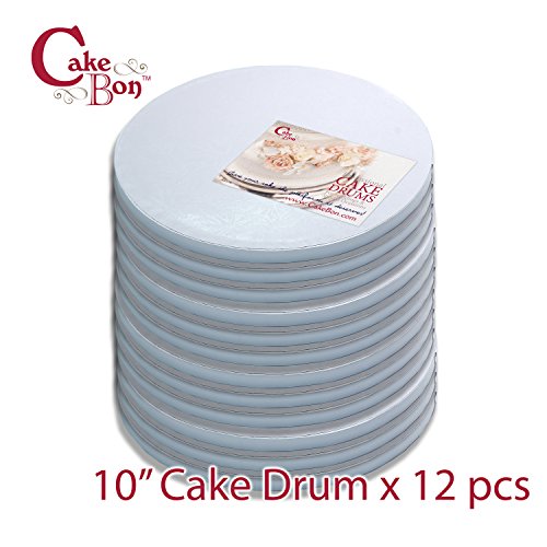 Cakebon Cake Drums Round 10 Inches - (White, 12-Pack) - Sturdy 1/2 Inch Thick - Professional Smooth Straight Edges