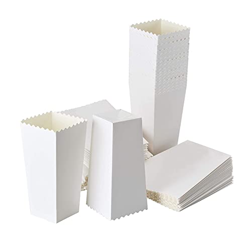 100 Pack White Popcorn Boxes for Party, 46 oz Bulk Paper Popcorn Containers for Movie Night, Carnival Decorations (7.8 x 4.25 x 4.25 In)