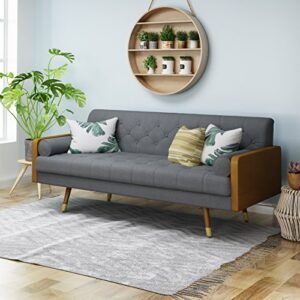 GDFStudio Christopher Knight Home Aidan Mid Century Modern Tufted Fabric Sofa, Gray