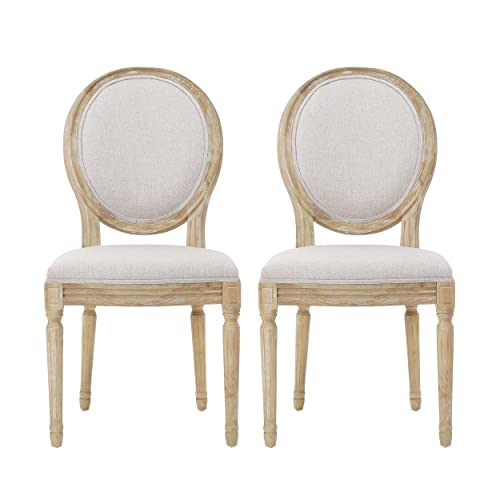 Christopher Knight Home Phinnaeus Polyester Beige Fabric Dining Chair (Set of 2), 2-Pcs Set