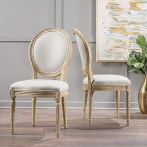 Christopher Knight Home Phinnaeus Polyester Beige Fabric Dining Chair (Set of 2), 2-Pcs Set