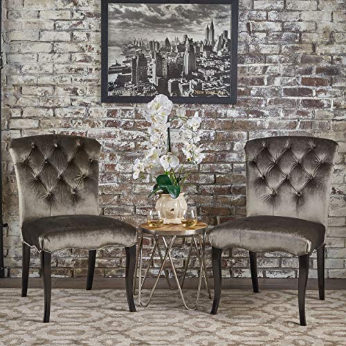 Christopher Knight Home Hallie Traditional Armless Tufted Velvet Armless Dining Chairs, 2-Pcs Set, Grey / Dark Brown