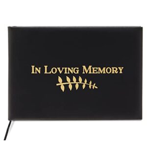 black funeral guest book for memorial service with 130 pages, gold foil in loving memory cover (8 x 6 in)