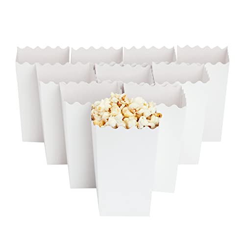 100 Pack White Popcorn Boxes for Party, Bulk Paper Treat Containers for Movie Night Decorations (3.3 x 5.5 x 3.5 in)