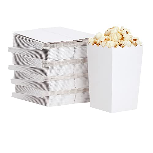 100 Pack White Popcorn Boxes for Party, Bulk Paper Treat Containers for Movie Night Decorations (3.3 x 5.5 x 3.5 in)