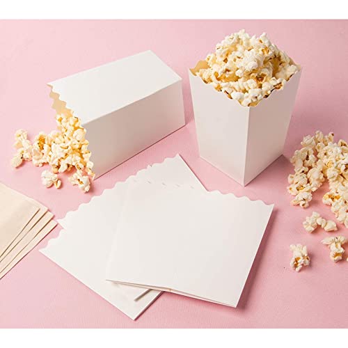 100 Pack White Popcorn Boxes for Party, Bulk Paper Treat Containers for Movie Night Decorations (3.3 x 5.5 x 3.5 in)